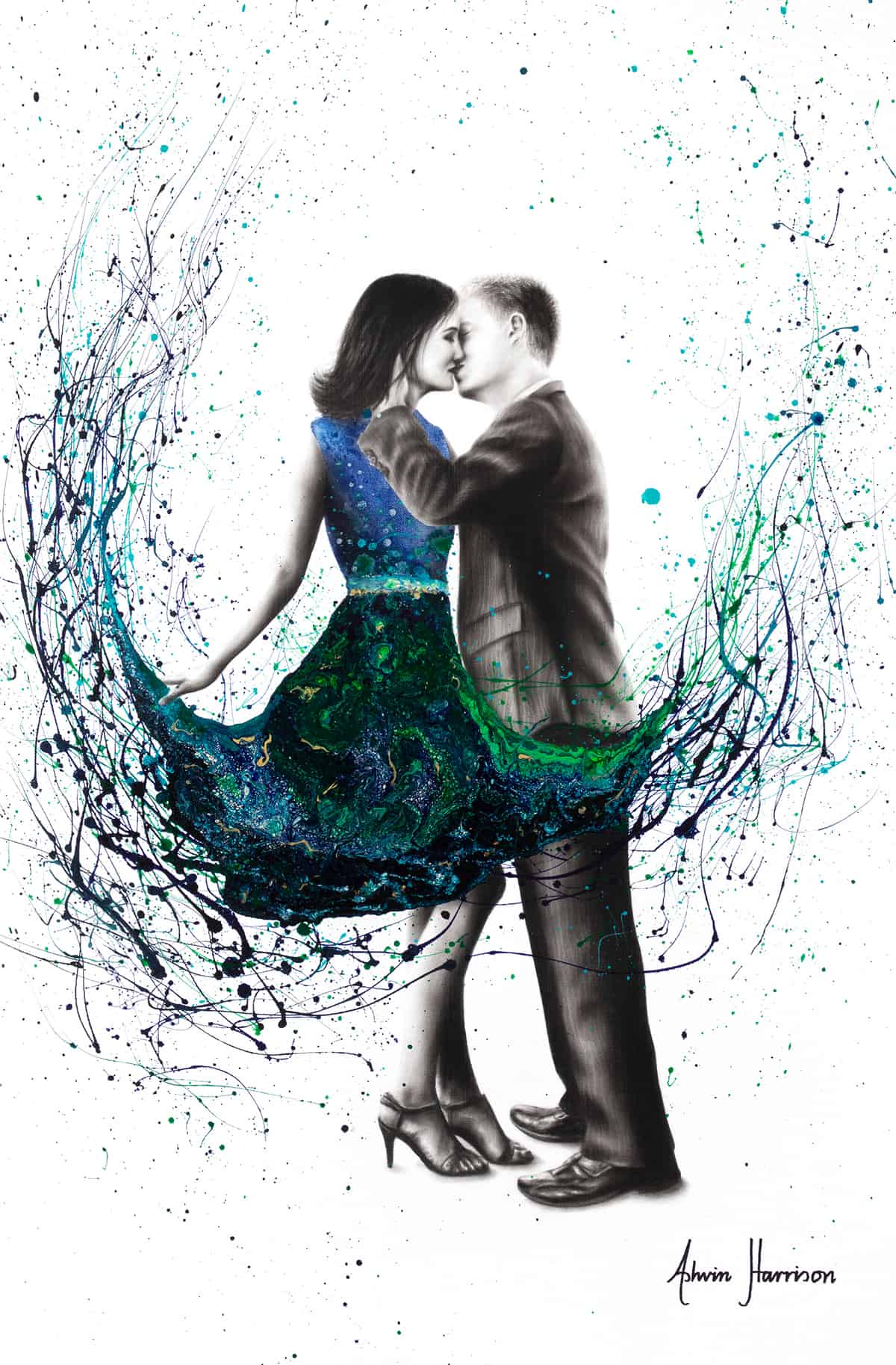 Drawing & Illustration Pen & Ink Drawing First Kiss Art & Collectibles ...